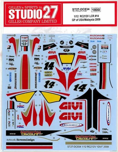 Studio 27 DC0834 Honda RC212V - GP of USA and Malaysia 2009 Decals Set (for Tamiya Kits)