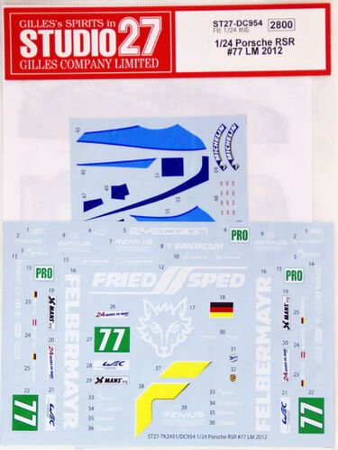 Studio 27 DC0954 Porsech 911 RSR - Le Mans 2012 No.77 Decals Set (for Fujimi Kits)