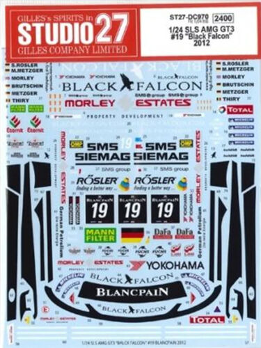 Studio 27 DC0970 Mercedes SLS AMG GT3 - No.19 Black Falcon 2012 Decals Set (for Fujimi Kits)
