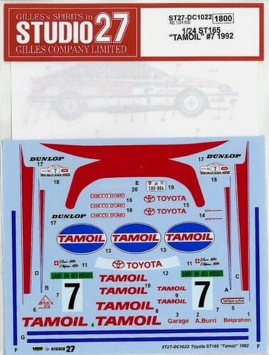 Studio 27 DC1022 Toyota Celica ST165 - Tamoil No.7 1992 Decals Set (for Aoshima Kits)