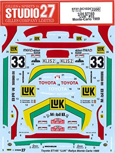 Studio 27 DC1024 Toyota Celica ST165 - LUK Monte Carlo 1989 Decals Set (for Aoshima Kits)