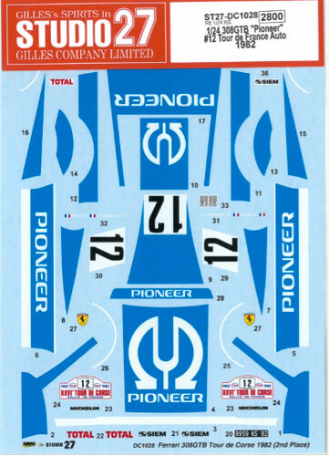 Studio 27 DC1028 Ferrari 308 GTB - Pioneer Tour de France Auto 1982 Decals Set (for Revell Kits)