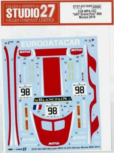 Studio 27 DC1059 McLaren MP4/12C - ART Grand Prix 2014 No.98 Monza 2014 Decals Set (for Fujimi Kits)
