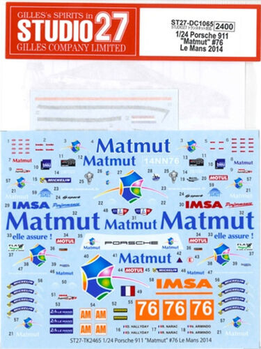 Studio 27 DC1065 Porsche 911 - Matmut Le Mans 2014 Decals Set (for Studio 27 Kits)
