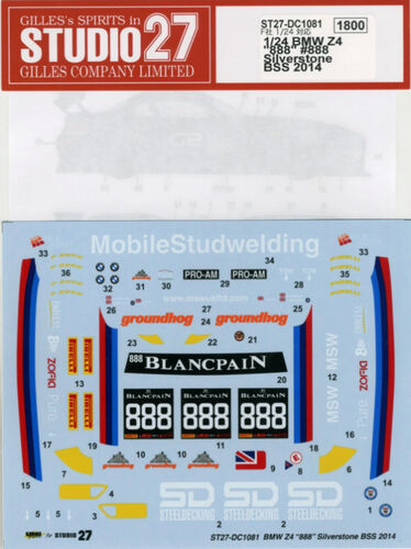 Studio 27 DC1081 BMW Z4 - No.888 Silverstone BSS 2014 Decals Set (for Fujimi Kits)