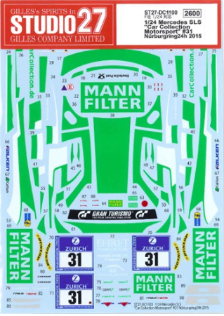 Studio 27 DC1100 Mercedes SLS GT3 - Car Collection Motorsport Nurburgring 24h 2015 Decals Set (for Fujimi Kits)