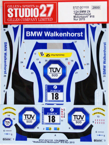 Studio 27 DC1133 BMW Z4 GT3 - Walkenhorst Motorsport No.18 Nurburgring 2015 Decals Set (for Fujimi Kits)