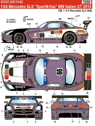Studio 27 DC1142 Mercedes SLS - Sport & You Italian GT 2015 Decals Set (for Fujimi Kits)