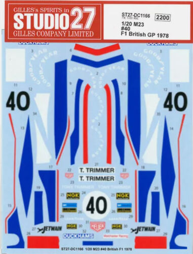 Studio 27 DC1166 McLaren M23 - British GP 1978 Decals Set (for Tamiya Kits)