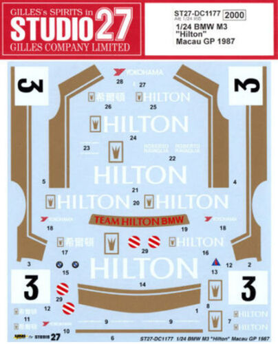 Studio 27 DC1177 BMW M3 - Hilton Macau GP 1987 Decals Set (for Aoshima Kits)