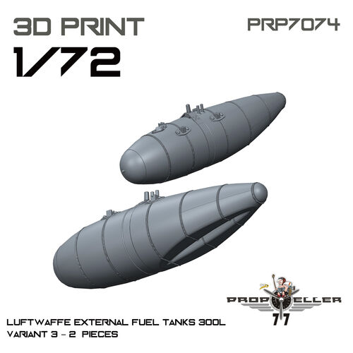 77propeller 7074 Luftwaffe External Fuel Tanks 300l Variant 3 (2 pcs / 3D-Printed)