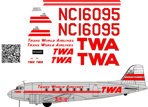 BSmodelle 480434 Douglas DC-3 - TWA Decal