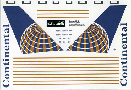 BSmodelle 10016 McDonnell Douglas DC-10 - Continental Decal