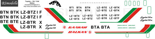 BSmodelle 144058 Tupolev Tu-154 - Balkan Airlines Decal