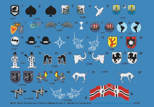 Peddinghaus-Decals 4616 German WWII U-Boot Flotilla Coat of Arms and Flags No.1