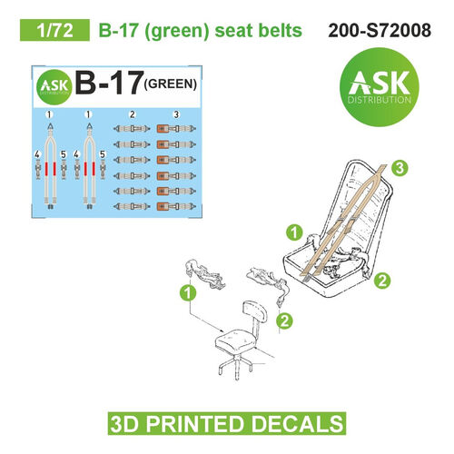 Art Scale Kit S72008 Boeing B-17 (Green) Seat Belts - 3D-Printed Decals