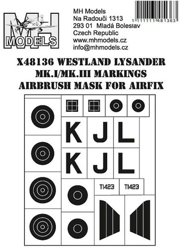 MH Models X48136 Westland Lysander Mk.I/Mk.III Markings Airbrush Mask For Airfix