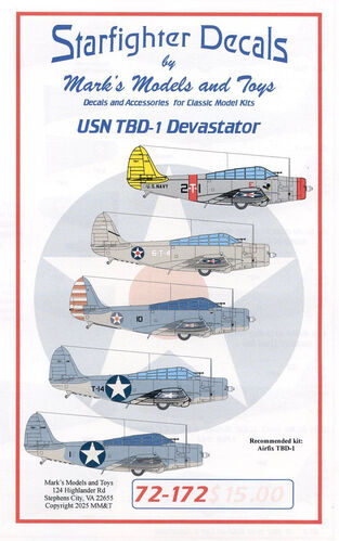 Starfighter Decals 72172 US Navy Douglas TBD-1 Devastator