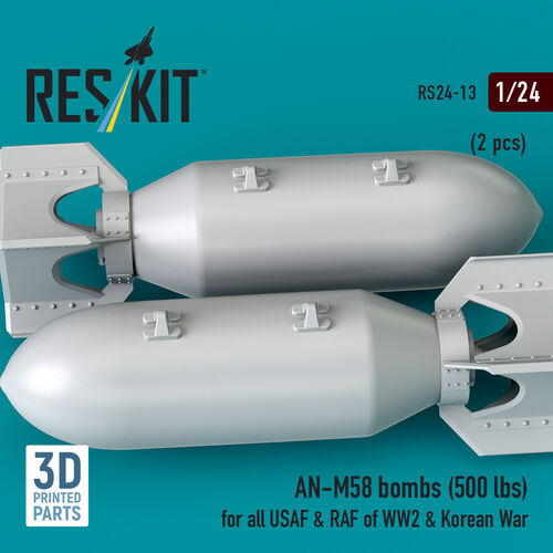 RES/KIT 24-0013 AN-M58 Bombs (500 lbs) For All USAF & RAF Of WW2 & Korean War (2pcs) (3D Printed)