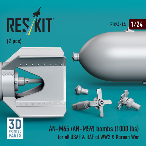 RES/KIT 24-0014 AN-M65 (AN-M59) Bombs (1000 lbs) For All USAF & RAF Of WW2 & Korean War (2pcs) (3D Printed)