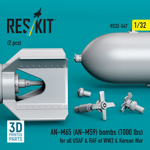 RES/KIT 32-0547 AN-M65 (AN-M59) Bombs (1000 lbs) For All USAF & RAF Of WW2 & Korean War (2pcs) (3D Printed)
