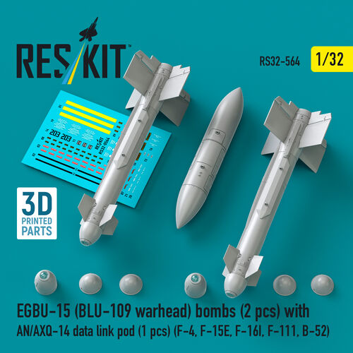 RES/KIT 32-0564 EGBU-15 (BLU-109 Warhead) Bombs (2pcs) With AN/AXQ-14 Data Link Pod (1pc) (F-4, F-15E, F-16I, F-111, B-52) (3D Printed)