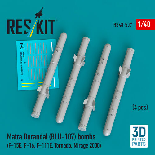 RES/KIT 48-0507 Matra Durandal (BLU-107) Bombs (4pcs) (F-15E, F-16, F-111E, Tornado, Mirage 2000) (3D Printed)