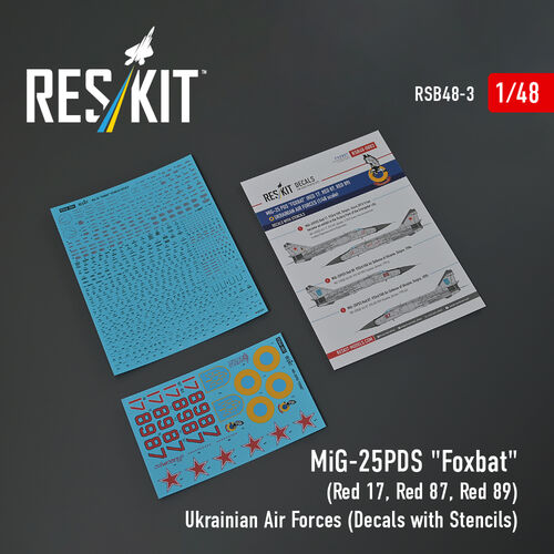 RES/KIT B48-0003 MiG-25PDS 'Foxbat' (Red 17, Red 87, Red 89) Ukrainian Air Forces (Decals With Stencils)