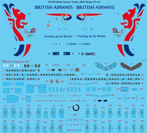 26 Decals 441059 Boeing 757-200 - British Airways 'Sydney 2000' Laser Decal with Screen Print Details (for Zvezda Kits)
