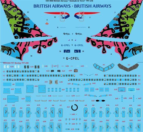 26 Decals 441060 Boeing 757-236 - British Airways Animals & Treeslaser Laser Decal with Screen Print Details (for Zvezda Kits)