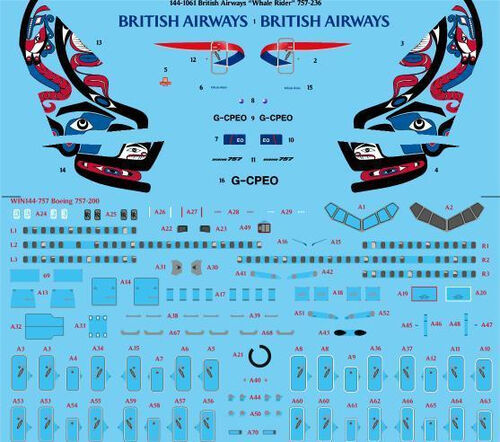 26 Decals 441061 Boeing 757-236 - British Airways Whale Rider Laser Decal with Screen Print Details (for Zvezda Kits)