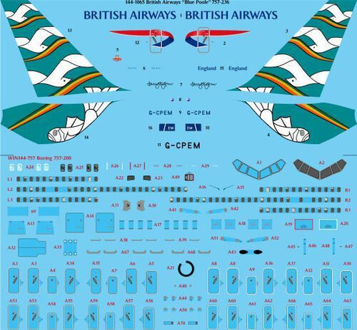 26 Decals 441065 Boeing 757-236 - British Airways Blue Poole Laser Decal with Screen Print Details (for Zvezda Kits)