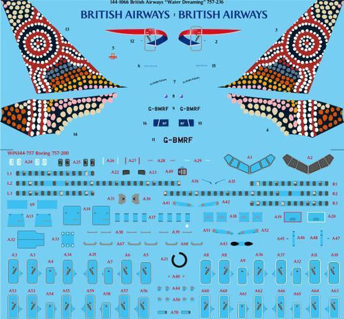 26 Decals 441066 Boeing 757-236 -British Airways Water Dreaming Laser Decal with Screen Print Details (for Zvezda Kits)