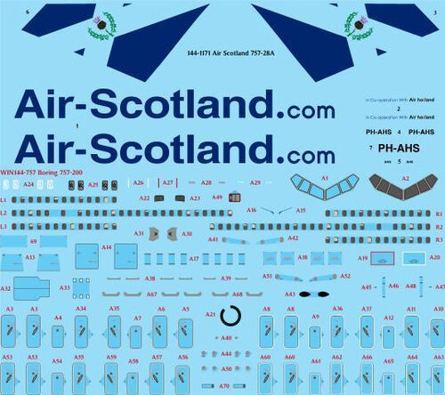 26 Decals 441171 Boeing 757-200 Air Scotland Laser Decal with Screen Print Details (for Zvezda Kits)
