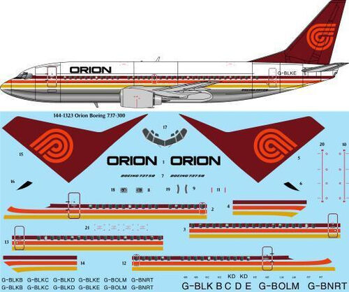 26 Decals 441323 Boeing 737-300 - Orion Airways Laser Decal (for Skyline Models Kits)