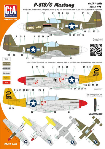 CtA Cut then Add 075 North American P-51 B/C Mustang Decals - "Ding Hao" and "Sit"