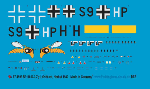 Peddinghaus-Decals 4599 Messerschmitt Bf-110 D 3 - ZG1 Eastfront (Autumn 1942)