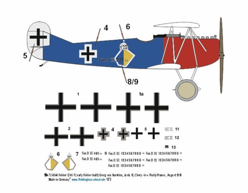Peddinghaus-Decals 4544 Fokker D.VII F (early Fokker built) - Georg von Hantelmann, Jasta 15, Chery - les- Poully/France (August 1918)