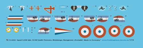 Peddinghaus-Decals 4550 Spad S.XIII late, SCAF-built: Parsons, Montange, Nungesser and Romatet