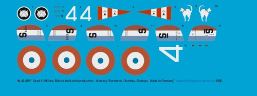 Peddinghaus-Decals 4567 Spad S.XIII late, Blériot-built (mid production - diverse): Bonneton, Guertiau and Ruamps
