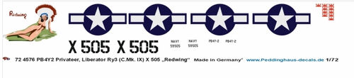 Peddinghaus-Decals 4576 PB4Y2 Privateer - Liberator RY 3 ( C.Mk. IX) X 505 Redwing