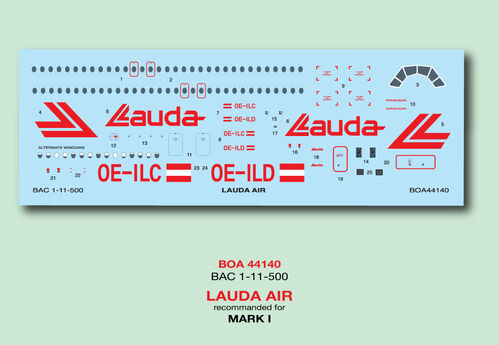 BOA Decals 144140 BAC 1-11-500 - Lauda Air (for Mark I Kits)