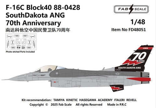 Fab Scale FD48051 Lockheed Martin F-16 C Block 40 - 88-0428 South Dakota ANG 70th Anniversary (Photo-etched Parts Included)