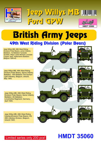 H-Model Decals T35060 Willys Jeep MB / US Ford GPW - British Army Jeeps (49th West Riding Division Polar Bears 1944-1945)