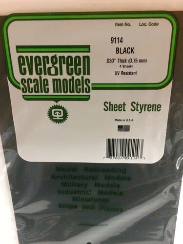 Evergreen 09114 Black Polystyrene Sheet (20 x 30 cm) 0,76 mm (1 pc)