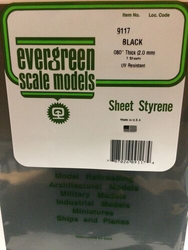 Evergreen 09117 Black Polystyrene Sheet (20 x 30 cm) 2,00 mm (1 pc)