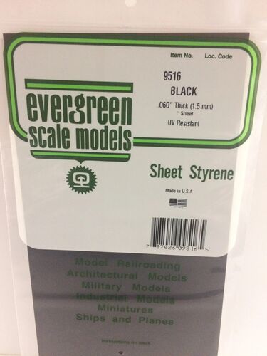 Evergreen 09516 Black Polystyrene Sheet (15 x 30 cm) 1,50 mm (1 pce)