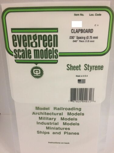 Evergreen 14031 1,0 mm Polystyrene Sheet (30 x 60 cm) Clapboard Siding 0,76 mm (1 pce)