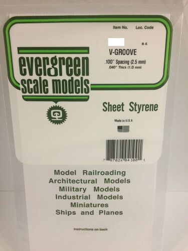 Evergreen 14100 1,0 mm Polystyrene Sheet (30 x 60 cm) "V" Groove Siding 2,54 mm (1 pce)
