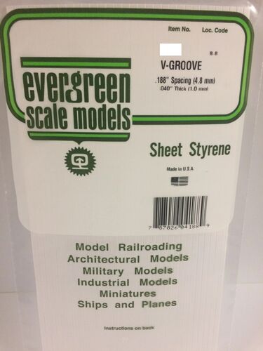 Evergreen 14188 1,0 mm Polystyrene Sheet (30 x 60 cm) "V" Groove Siding 4,77 mm (1 pce)